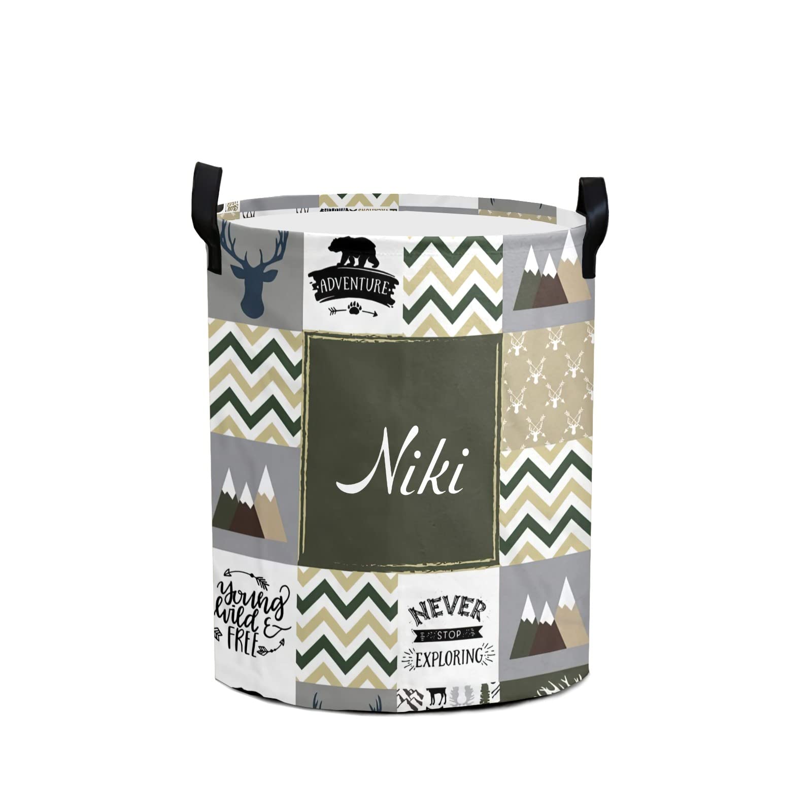 Camo Woodland Animals Laundry Basket Personalized with Name Laundry Hamper with Handle Clothes Bag Bin for Bedroom Baskets