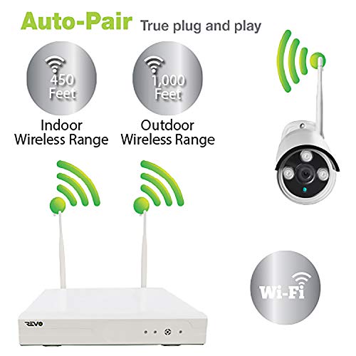 Revo America Wireless 4 Ch. NVR Surveillance System with 4 HD Wireless Outdoor Bullet Cameras