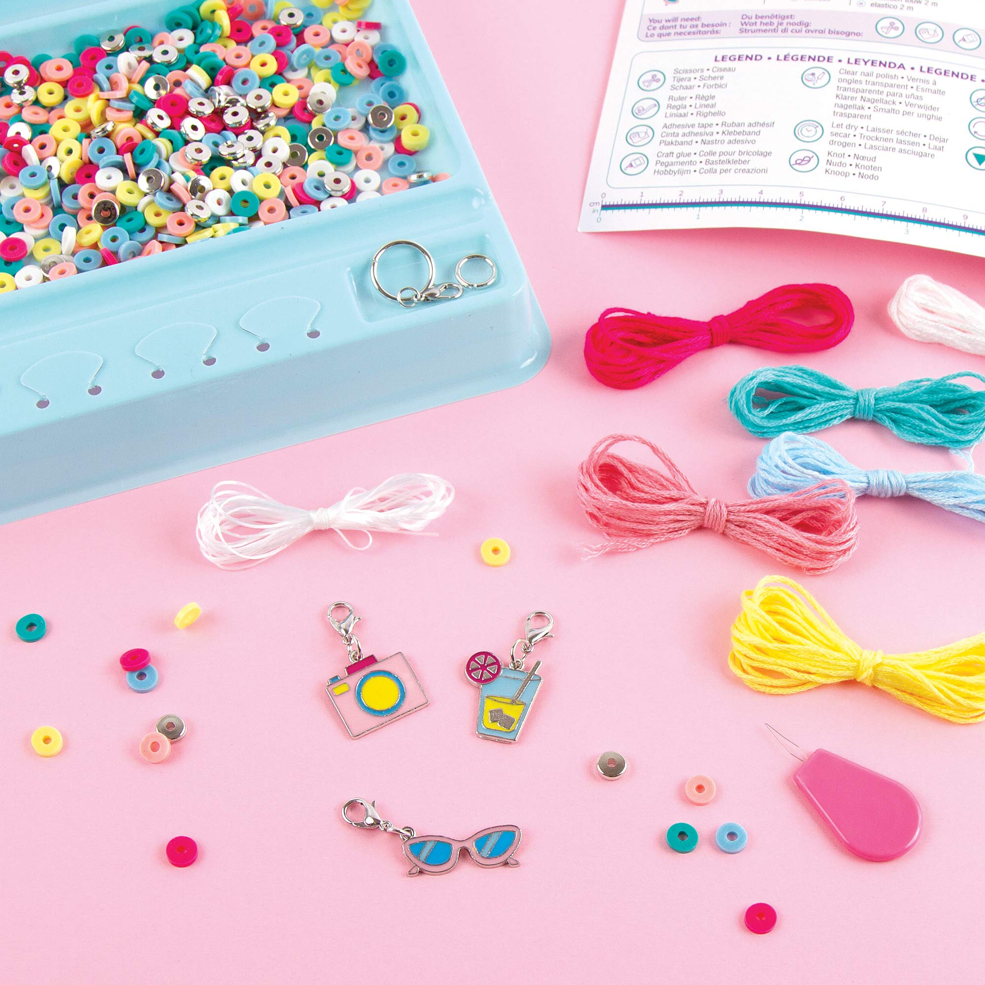 Make It Real - Summer Vibes Heishi Bead Bracelets - DIY Charm Bracelet Making Kit with Case - Friendship Bracelet Kit with Beads, Charms & Thread - Arts & Crafts Bead Kit for Girls - Makes 5 Bracelets
