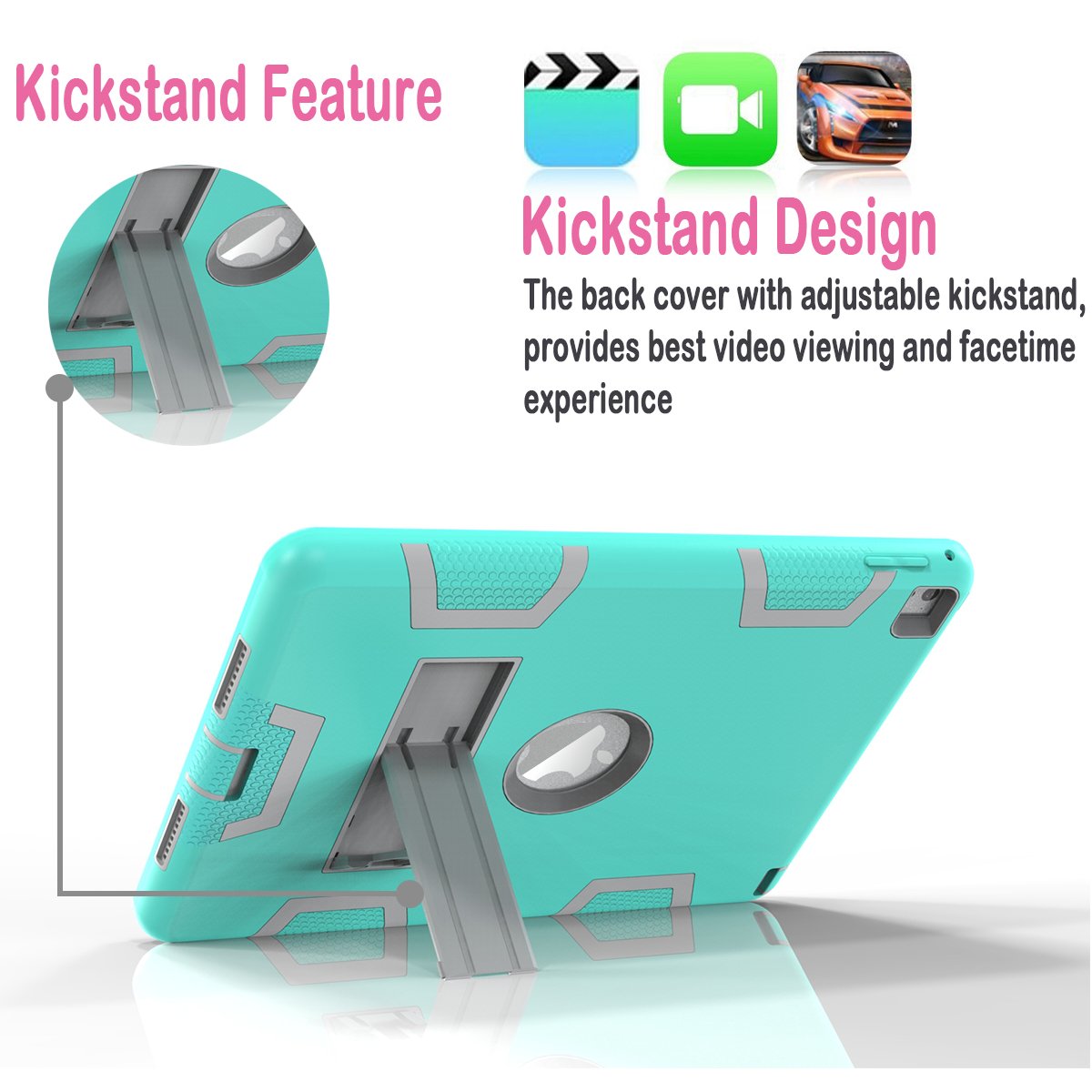 MAKEIT CASE for iPad Air 2 Case, for iPad Pro 9.7 Case, Shock Absorption High Impact Resistant Hybrid Protective Case Cover with Kickstand for iPad Air 2 and iPad Pro 9.7" 2016