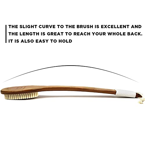 ICANdOIT-17.71Inch Natural Stiff Sisal Bristles Anti-Slip Long Handle Bath Brush,Bent Handle Shower Scrubber for Exfoliating,Shower Back Brush,Exfoliation Set with Pumice Stone(1 Pack)