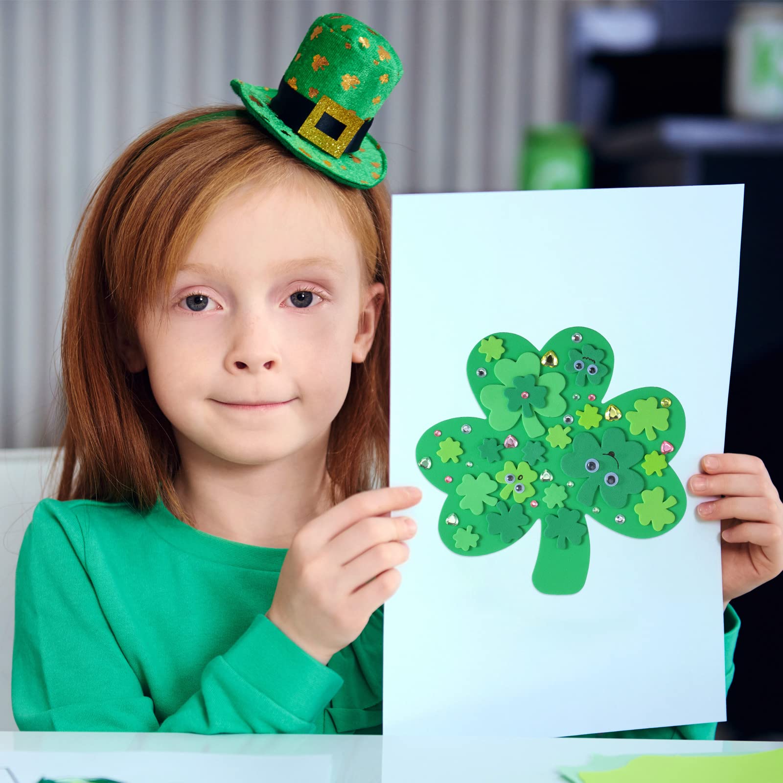 Tenare 662 Pcs St. Patrick's Day Foam Craft Kit for Kids Includes Lucky Irish Four Leaf Foam Sticker Shamrock Gem Sticker Self Adhesive Googly Eye Sticker for St. Patrick's Day Decor Party Favor Craft