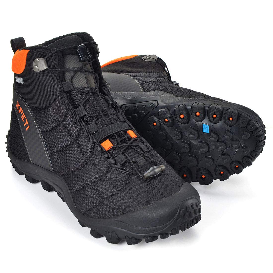 Birsppy Men's Crest Thermo Hiking Trekking Outdoor Boot Snow Walking Work Shoes Breathable Drawstring Lock Design (Black/Orange,8 IN)