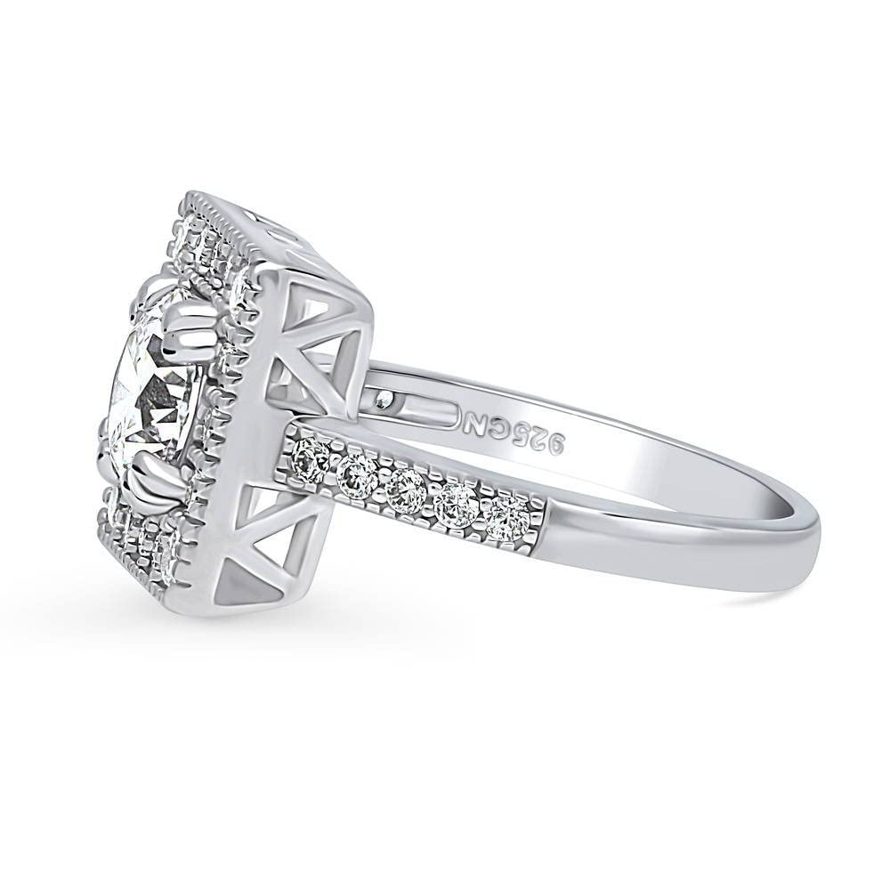 BERRICLE Sterling Silver Halo Wedding Engagement Rings Round Cubic Zirconia CZ Ring for Women, Rhodium Plated Size 7