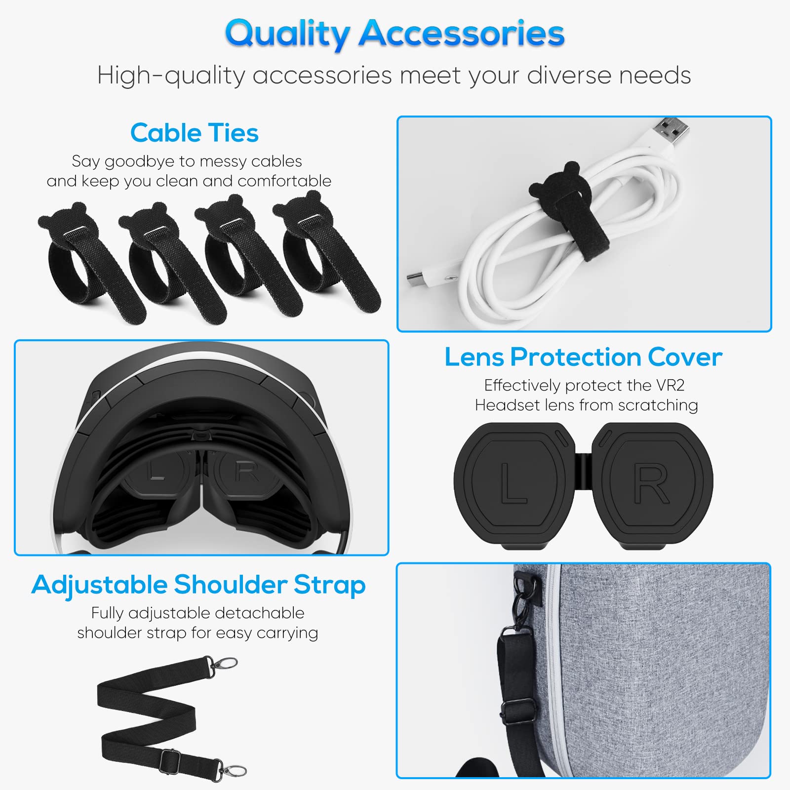Carrying Case for PS VR2 with Adjustable Shoulder Strap, Portable Hard Shell Travel Storage Case for PlayStation VR2 Headset and Controllers Accessories Bundle with Cable Ties & Lens Protective Cover