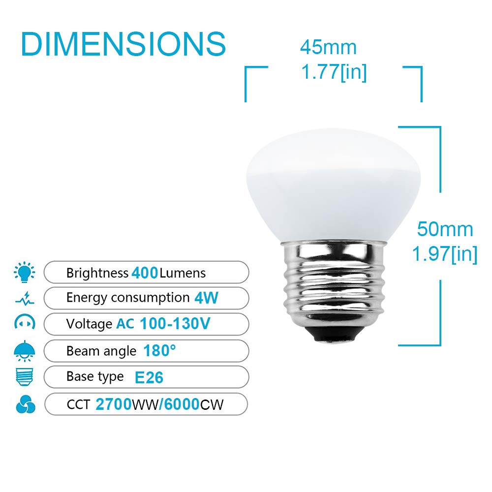 Bonlux E26 R14 Mini-Reflector Floodlight, 4W R14 Short Neck LED Bulb R14 40 Watt LED Spot Light Replacement, Daylight 6000K, 3-Pack