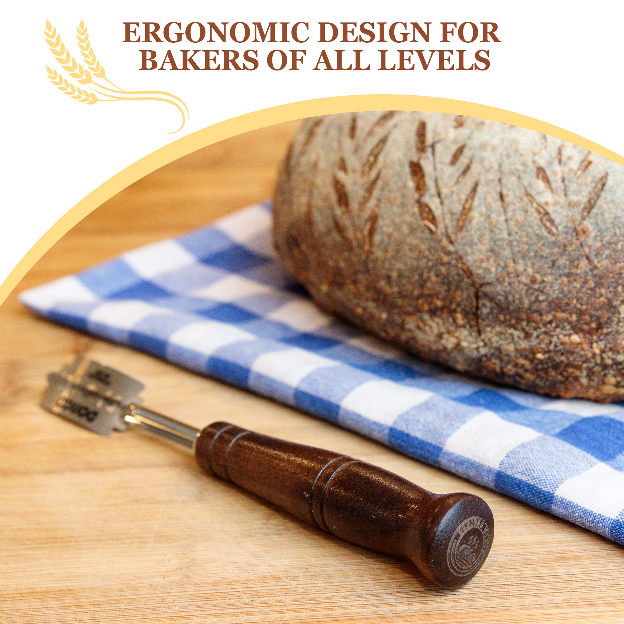 BonjourBaker Bread Lame Scoring Knife | Bread Dough Scoring Tool + Bonus Bread Making Scraper | Lame Bread Tool Baking Kit w/Spare Blades | Bread Razor Lame with Bread Making Accessories for Baking