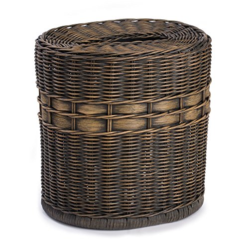 The Basket Lady Drop-in Oval Wicker Waste Basket with Removable Metal Liner, Antique Walnut Brown, 12" L x 9.5" W x 12" H