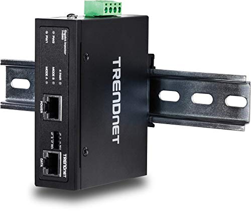 TRENDnet Hardened Industrial 60W Gigabit PoE+ Injector, DIN-Rail Mount, IP30 Rated Housing, Includes DIN-Rail & Wall Mounts, TI-IG60,Black