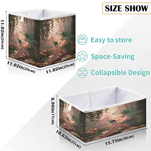 visesunny Closet Baskets Fairy Girl with Wing and Butterfly Storage Bins Fabric Baskets for Organizing Shelves Foldable Storage Cube Bins for Clothes, Toys, Baby Toiletry, Office Supply