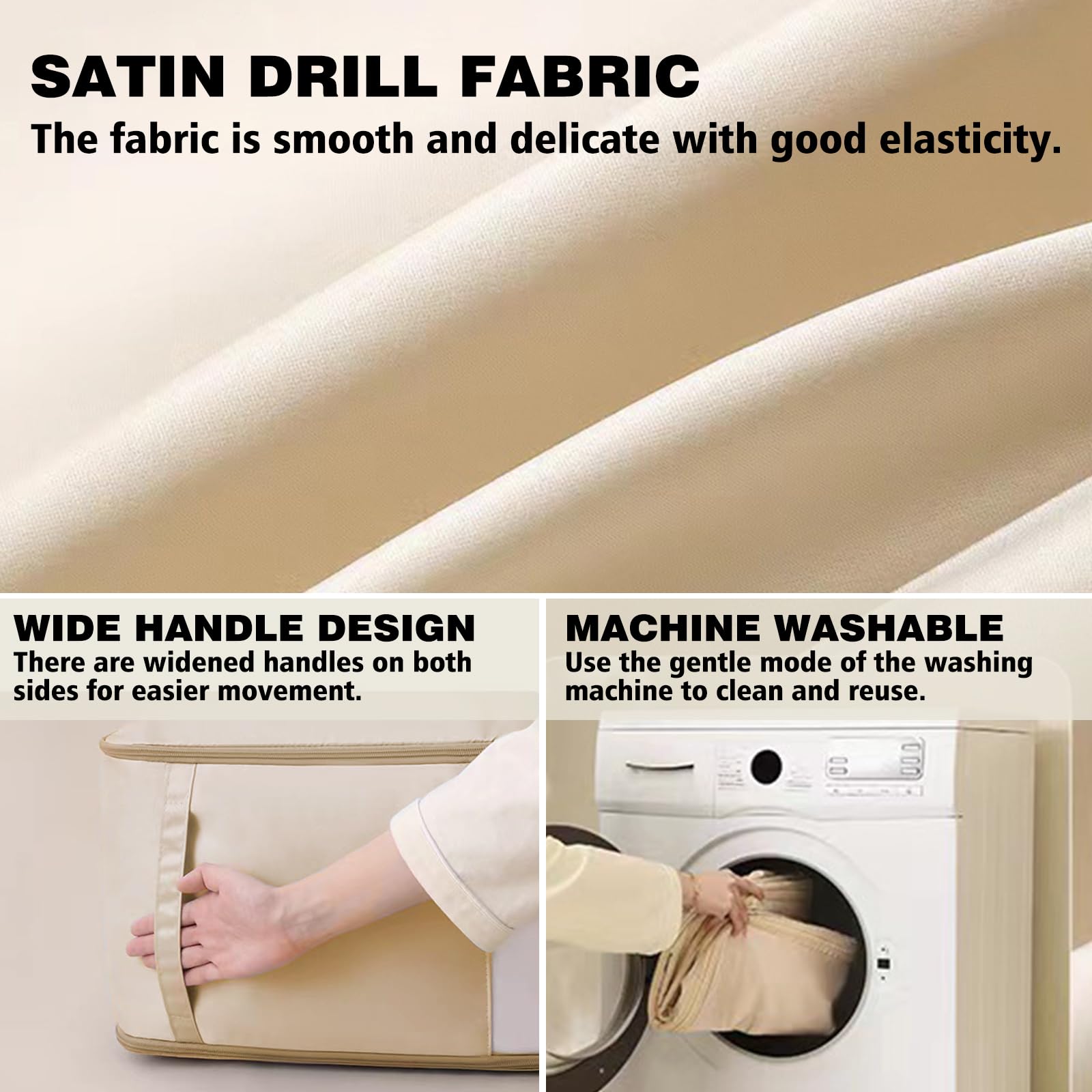 Dannir Clothes Storage Bag, Ultra Space Saving Self Compression Organizer for Blanket, Quilt, Pillow, X-Large Zipper Comforter Storage Bags with Mesh Window, Home Essentials, Cream