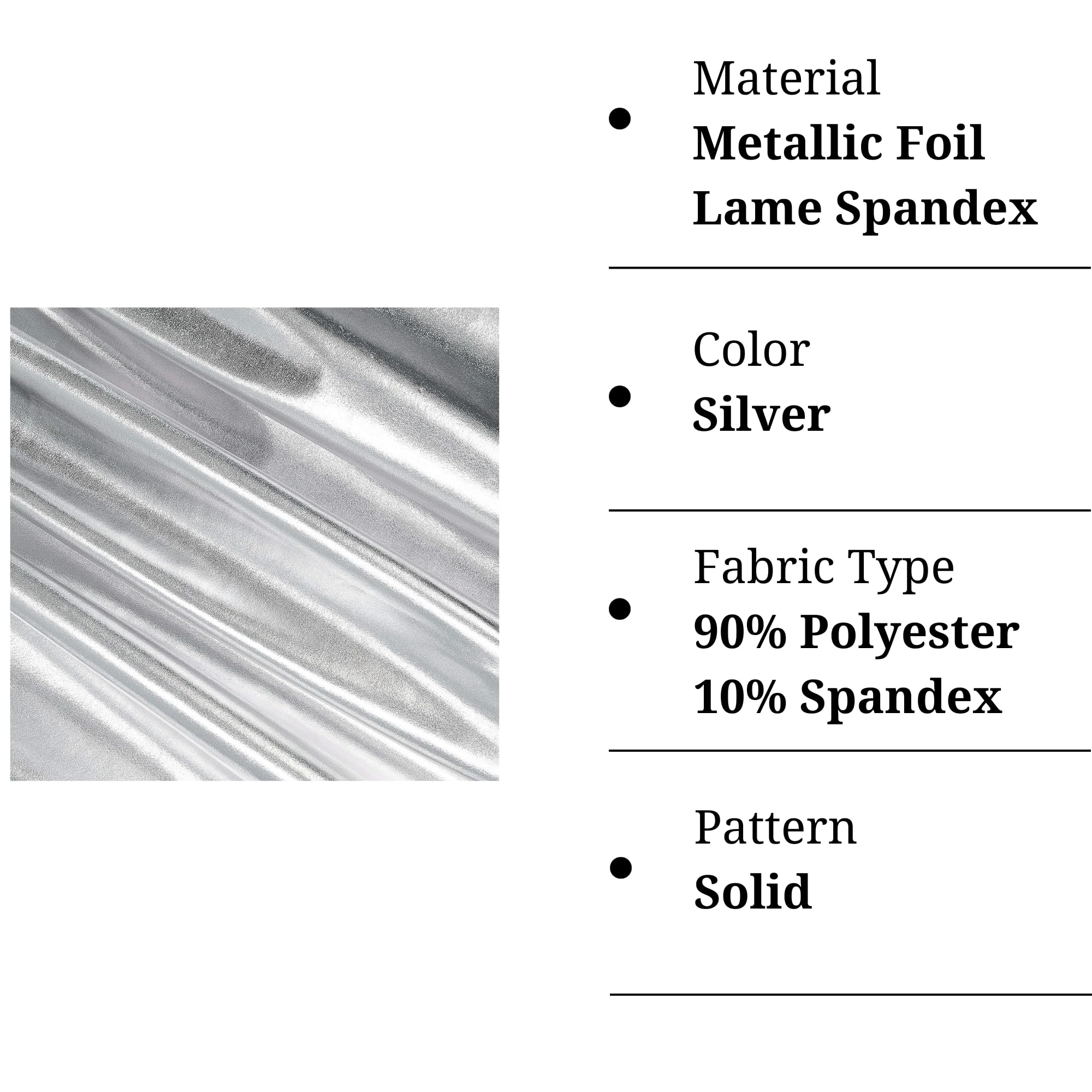 FabricLA | Silver Polyester Fabric | Metallic Foil Lame Spandex Material | 4-Way Stretch Knit Fabric | 60" Inches Wide | Polyester Fabric by The Yard for Dancewear, Costumes & Decoration - 1 Yard