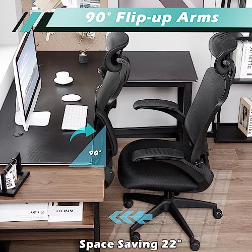 PrimeZone Home Office Desk Chair - Ergonomic Computer Chair with Adjustable Flip-Up Armrests, Tilt Function, Lumbar Support & Headrest, Task Chair for Work & Study, 350 lbs Capacity, Black