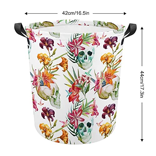 Skull with Flowers Oxford Cloth Laundry Basket with Handles Storage Basket for Toy Organizer Kids Room Nursery Hamper Bathroom