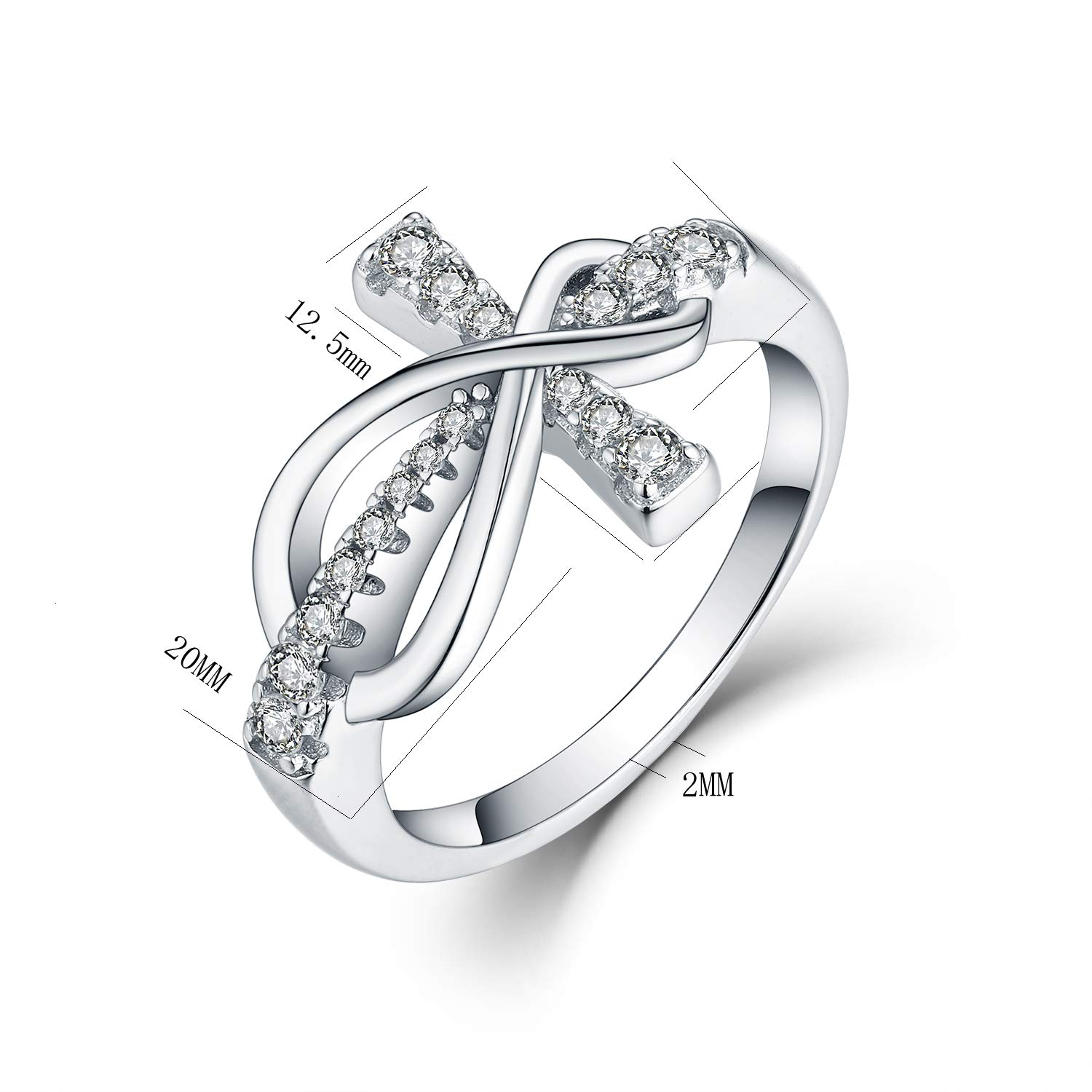 JO WISDOM 925 Sterling Silver Cubic Zirconia Cross Infinity Ring Size 6