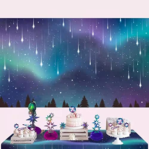 Fabric Night Sky Star Backdrop Shooting Star Aurora Party Decoration Universe Galaxy Constellation Celestial Photo Backgound Twinkle Little Star Photo Booth Wedding Baby Shower Birthday Party Supplies