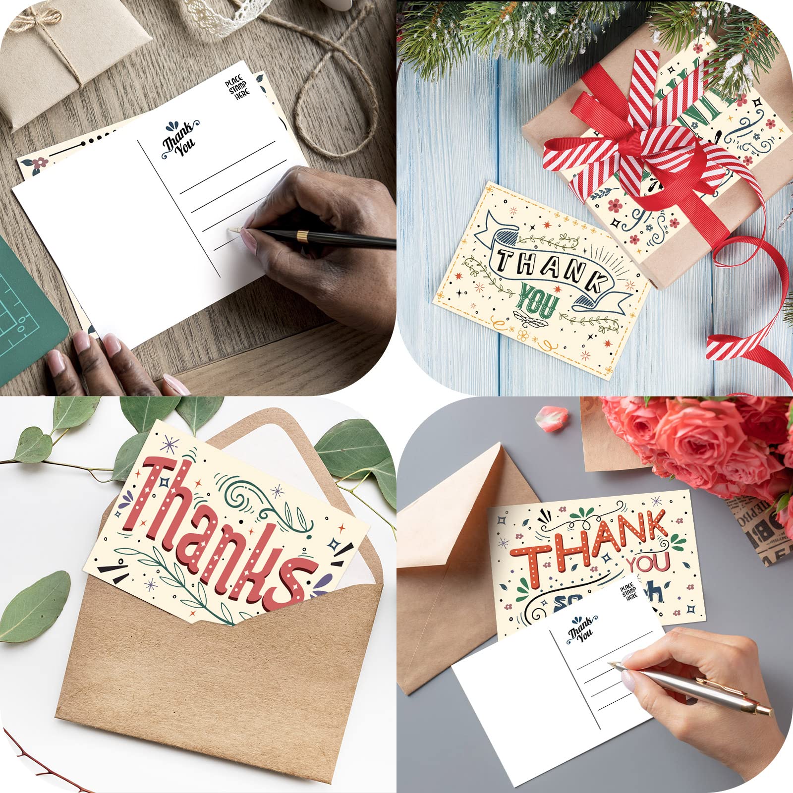 Junkin 80 Pack Thank You Postcards Thanks Blank Note Postcards Retro Appreciation Cards Greeting Cards Assorted Cards for Employee Teacher Adults Team Volunteers, 4 x 6 Inch