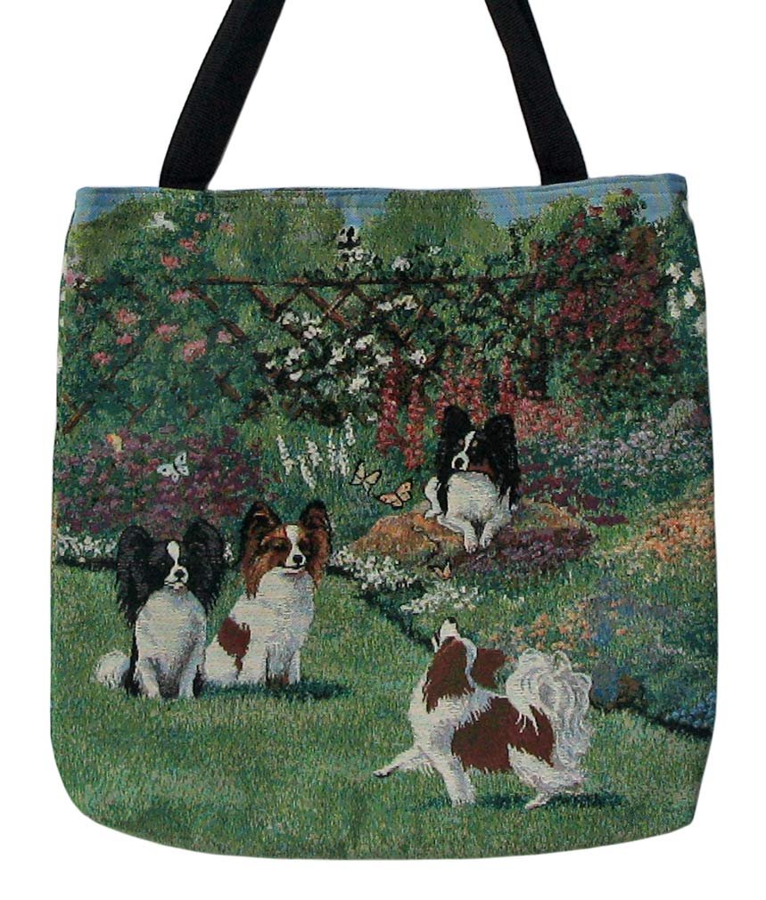 Gone Doggin Papillon Tote Bag #2 – Multicolored Dog Tapestry Shoulder Bag - Papillon Dog Breed Gifts