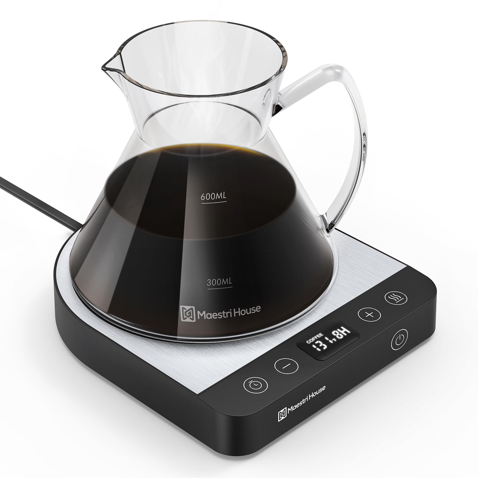 Coffee Mug Warmer for Desk, Maestri House Electric Mug Warmer with 5 Temperature Settings, 6-Level Timer, 4 Modes for Coffee, Candle, Milk and Tea, Portable Beverage Warmer for Home and Office