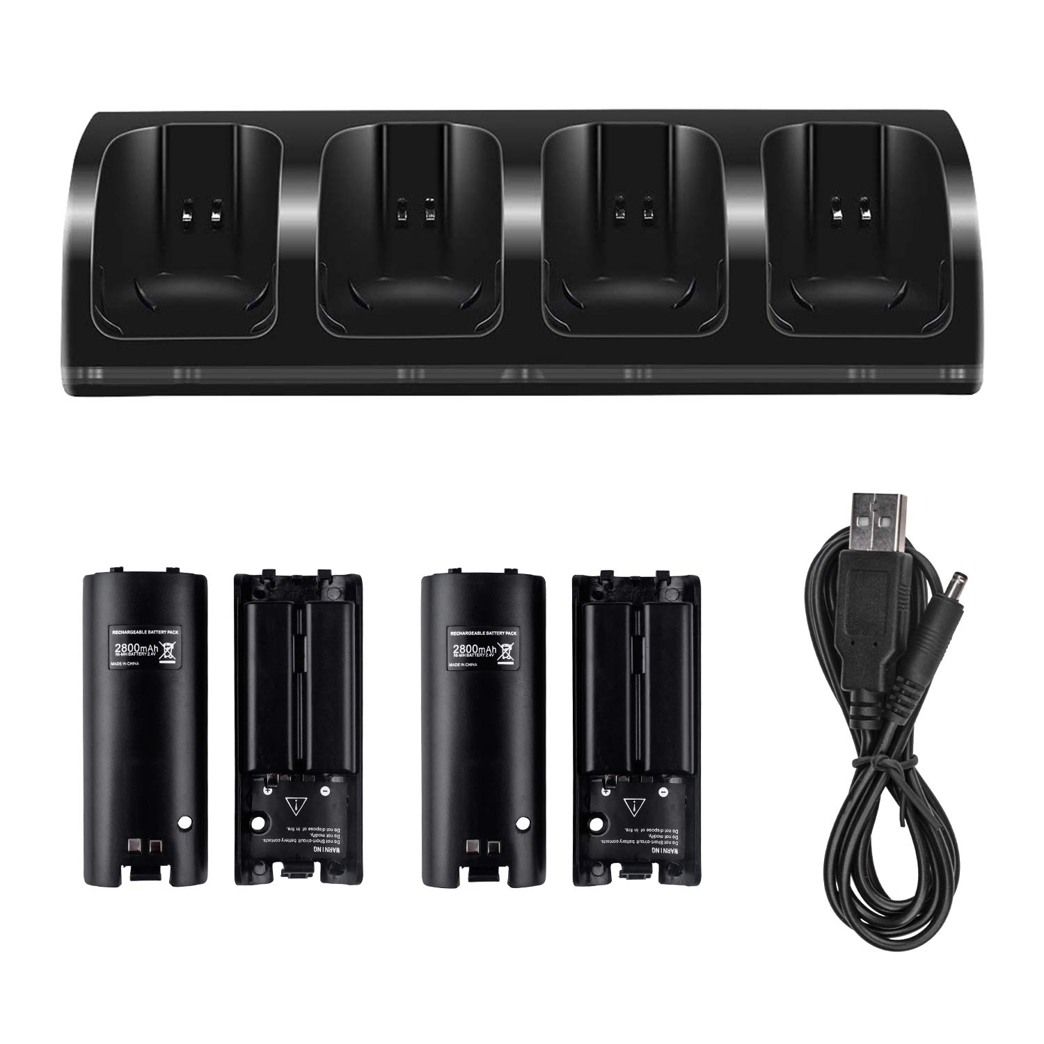 Four Charger Dock for Wii Remote, TechKen Remote Control Charger Docking Station with 4 Rechargeable Batteries from Nintendo Wii Rometo Control