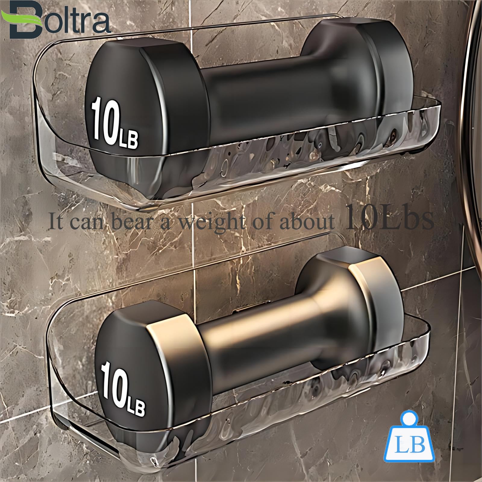Boltra Clear Shower Caddy Shelves, 2-Pcs Acrylic Wall Mounted Shelf Bathroom Organizers and Container Without Drilling Plastic Shelf for Bathroom, Kitchen