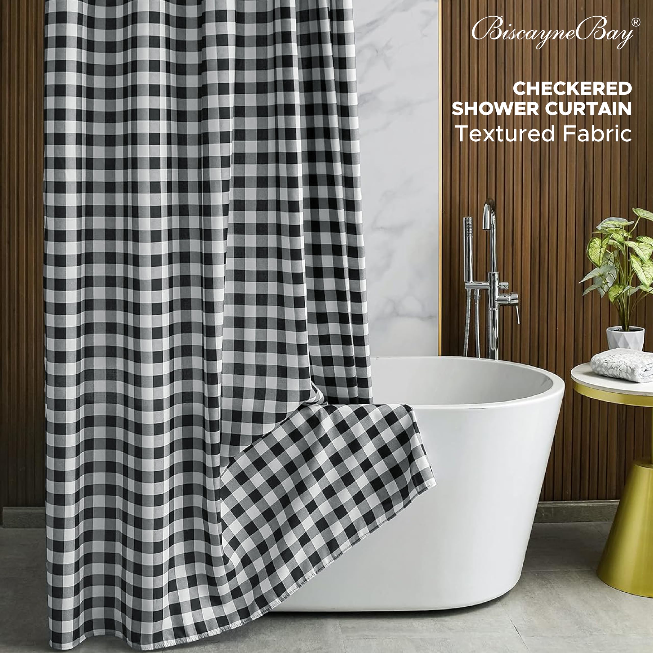 Biscaynebay Textured Fabric Shower Curtains 72" X 72", Black & White Printed Checkered Linen Modern Hotel Luxury Quality Cloth Bathroom Curtains Machine Washable