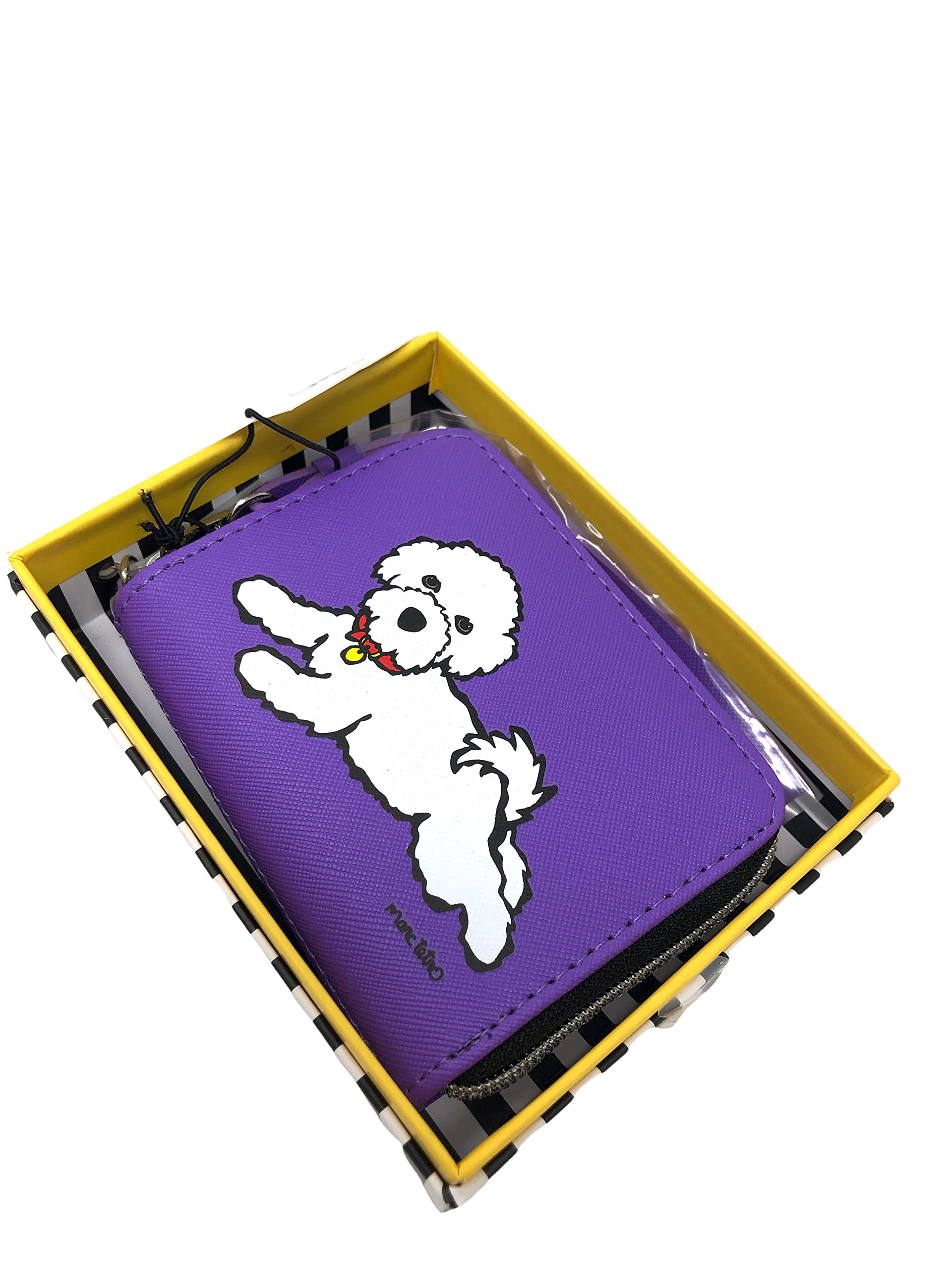 Marc Tetro French Bichon Puppy Dog Lover Purple Zipper Small Wallet Wristlet with Gift Box | 5x4x1 inches