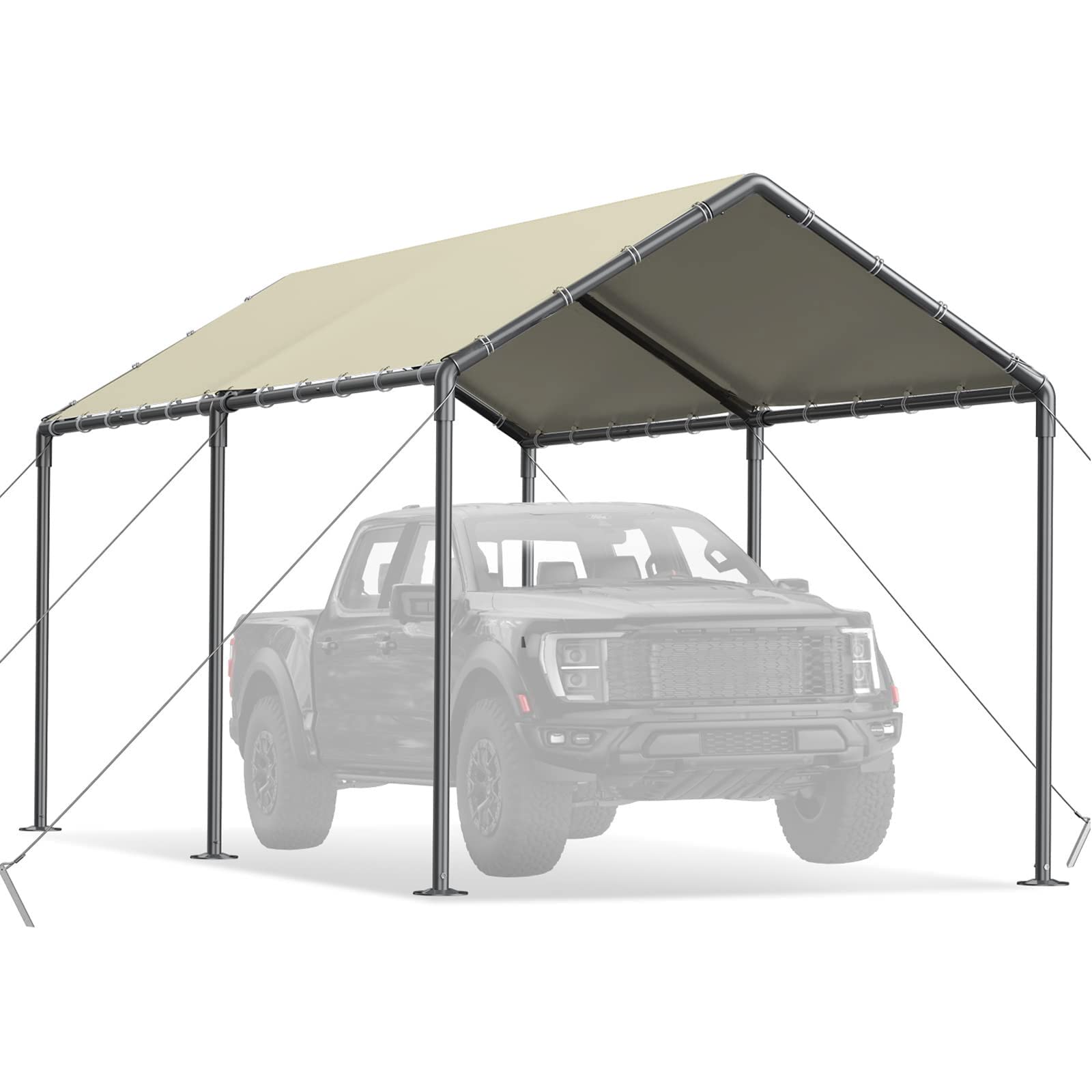 Carport Canopy 10x20 Heavy Duty Metal Carport Waterproof Carport Garage Tent Outdoor for Car Tuck Boat SUV Auto, Beige