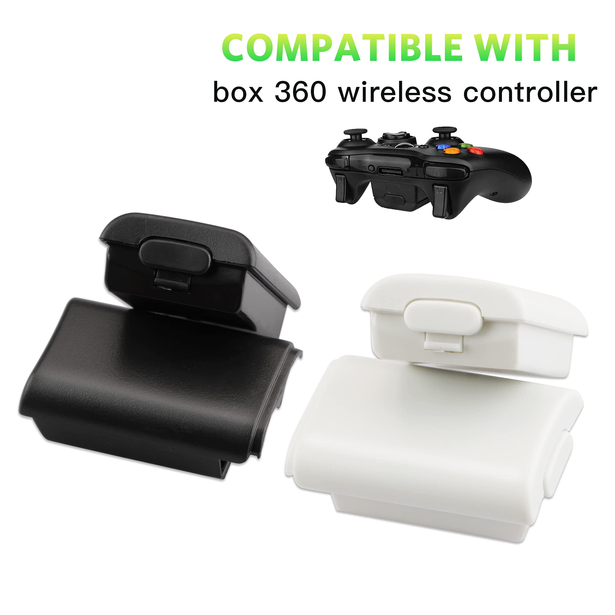 Battery Pack Cover for Xbox 360, Replacement Battery Pack Cover Shell Repair Part Compatible with Xbox 360 Wireless Controller(4 Pack, Black, White)