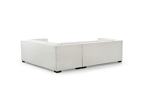 Iconic Home Lorenzo Right Facing Sectional Sofa L Shape Linen-Textured Upholstered Tufted Shelter Arm Design Espresso Finished Wood Legs Modern Transitional, Ecru