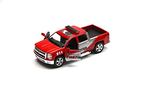 KiNSMART 2014 Chevrolet Silverado 1:46 Scale 5 Inch Police & Firefighter Pick-up Truck (2 Set)