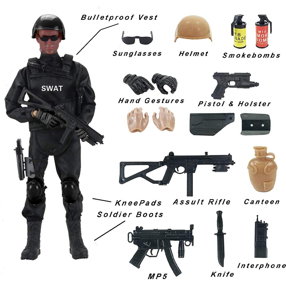 Liberty Imports 12-Inch Special Forces Military Action Figure Army Man Toy Soldier - 30 Articulation Points and 15 Weapons and Accessories (SWAT)