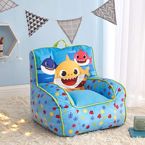 Idea Nuova Baby Shark Kids Mink Plush Bean Bag Chair with Piping & Top Carry Handle, Large