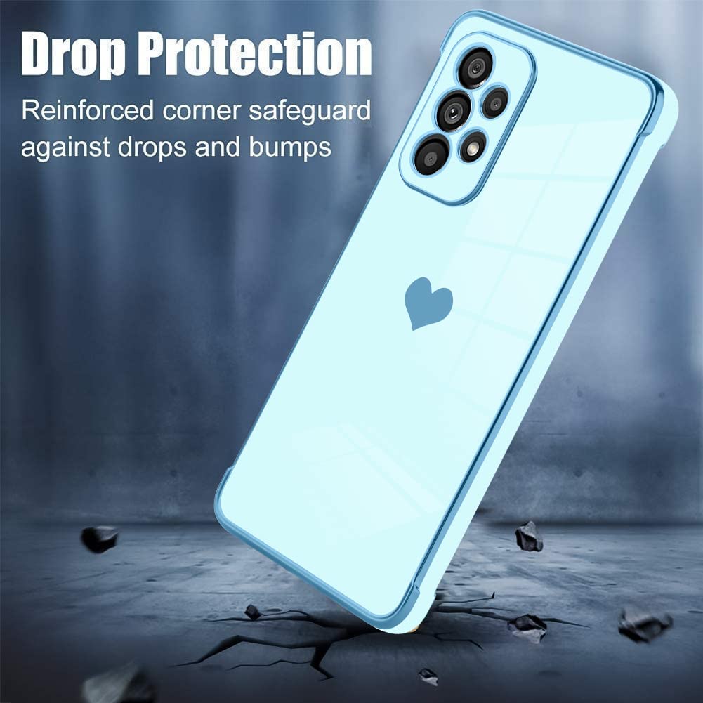 Bonoma Compatible with Samsung Galaxy A53 5G Case Love Heart Plating Electroplate Luxury Elegant Case Camera Protector Soft TPU Shockproof Protective Back Cover Galaxy A53 5G Case -Blue