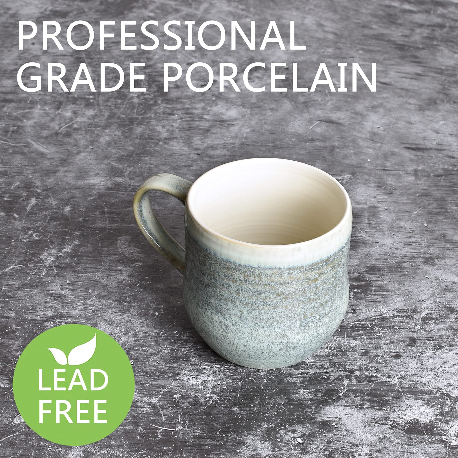 Bosmarlin Large Ceramic Coffee Mugs Set of 2, 17 Oz, Big Tea Cup for Office and Home, Dishwasher and Microwave Safe (Willow Green, 2)