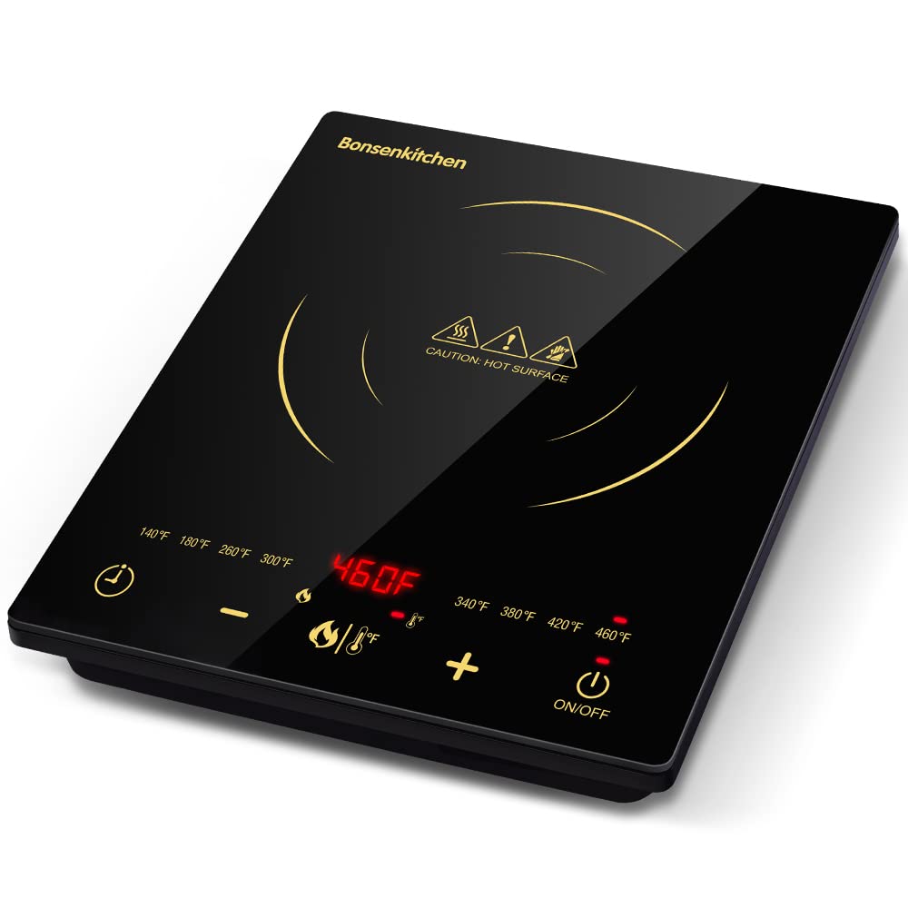 Bonsenkitchen 1800W Portable Induction Cooktop w ETL Approved, Electric Single Countertop Burner with LCD Touch Screen Sensor and Digital Timer