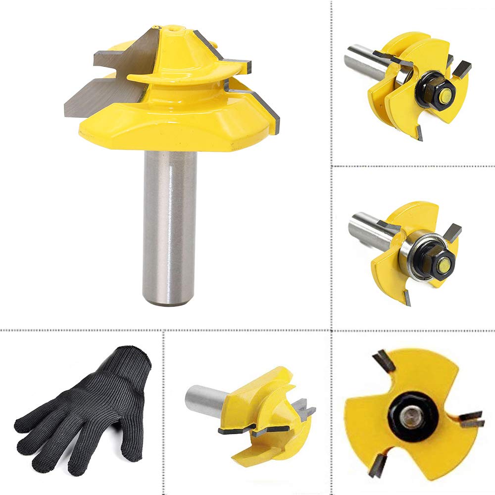 AxPower Tongue and Groove Router Bit Tool Set 1/2 Inch Shank with 45°Lock Miter Bit 1/2 Inch Shank T Shape Milling Cutter for Doors Tables Shelves DIY Woodworking and More