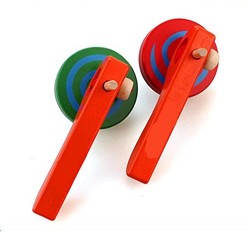 FQStech Wooden Spinning Top Gyroscope peg-top with Handle and Pull String Wire,can Last Long time, Color Random
