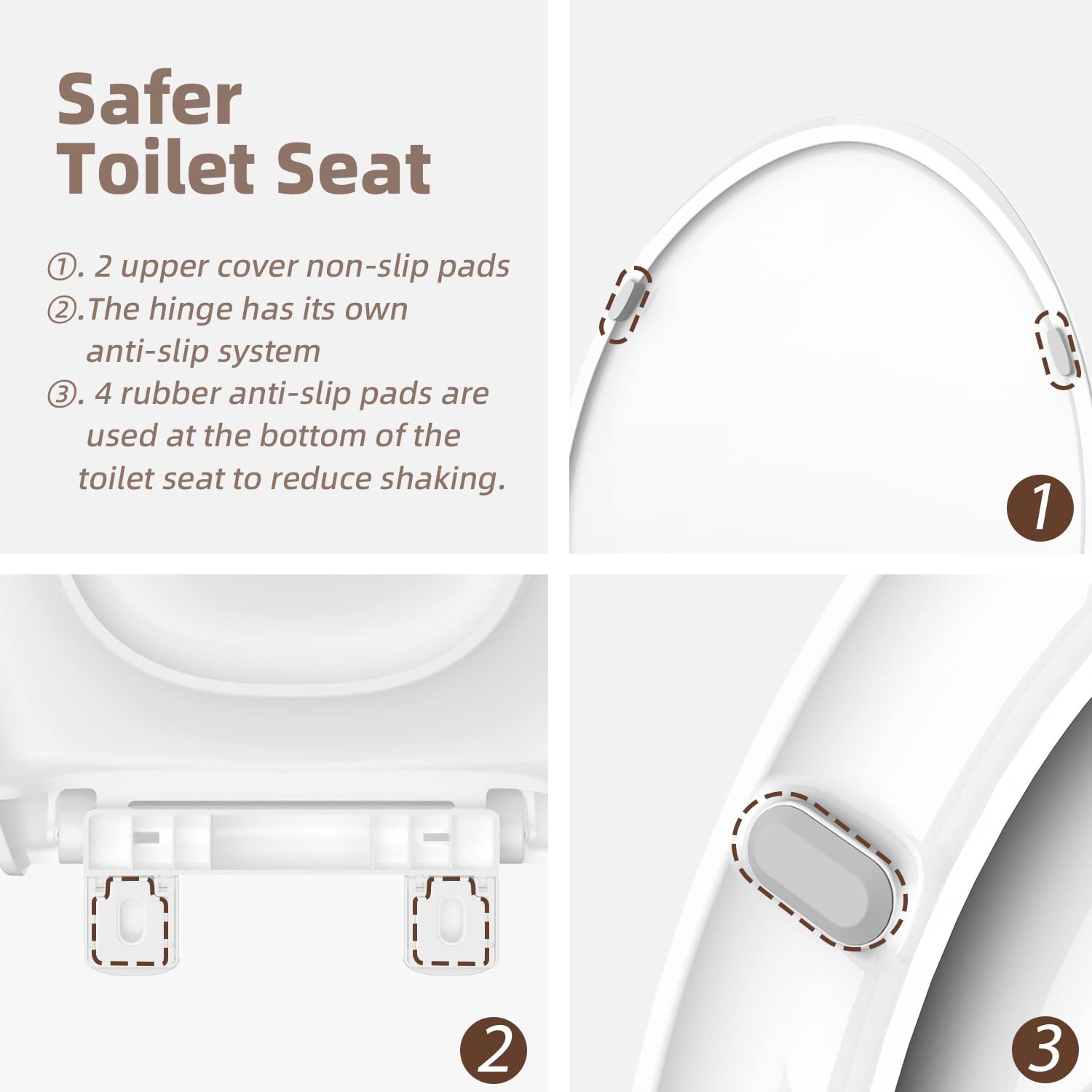 Round Toilet Seat, Slow Close Quick-Release Hinges, Heavy Duty Soft Close, Quiet-Close Lid And Seat For Standard Toilets, Easy To Install And Clean, Never Loosen, White(16.5β)