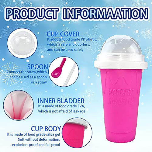 Slushy Maker Cup Slushie Cup Frozen Magic Cup Squeeze Cup Double Layer Slushy Maker DIY Homemade Smoothie Cups (Blue+Pink)