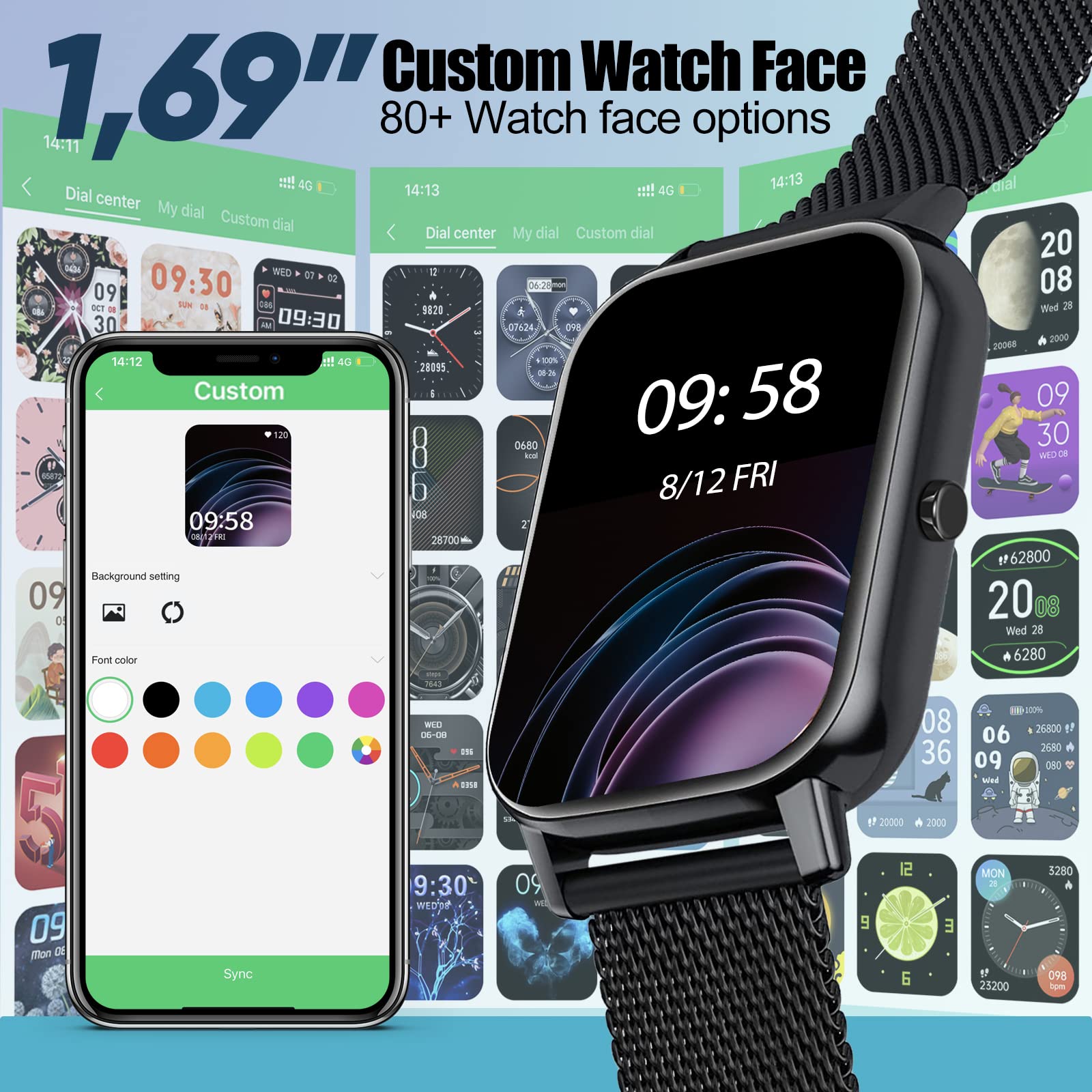 FACOI Smart Watch for iPhone Compatible - 2023 Smart Watch Answer Make Call for Android Phones for Women Men, Heart Rate Blood Oxygen SpO2 Sleep Fitness Watch Tracker Compatible Android iOS Phones