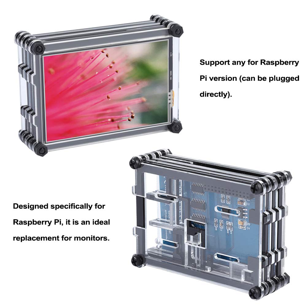 Bewinner 3.5 Inch TFT LCD Resistive Touch Screen Display for Raspberry Pi All Versions, 320 x 480 Resolution,and with a Acrylic Case Specially Design for Raspberry Pi 3B+