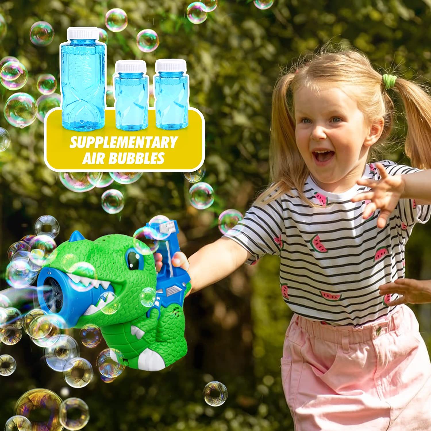 TOY Life Dinosaur Bubble Gun for Toddlers with 3 Bubble Refill Solutions, Bubble Machine for Kids Ages 4-8, Bubble Kids Leaf Blower, Bubble Blaster Gun, Bubble Maker, Easter Bubble Gift for Kids