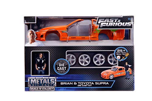 Jada Toys Fast & Furious Brian & Toyota Supra, 1:24 Scale Build n' Collect Die-Cast Model Kit with 2.75" Die-Cast Figure , Orange