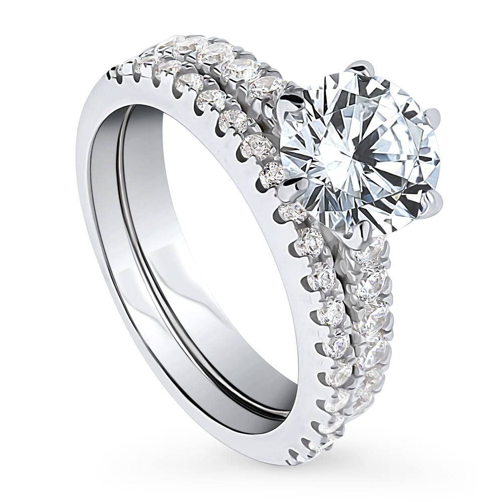 BERRICLE Sterling Silver Solitaire Wedding Engagement Rings 2 Carat Round Cubic Zirconia CZ Ring Set for Women, Rhodium Plated Size 6