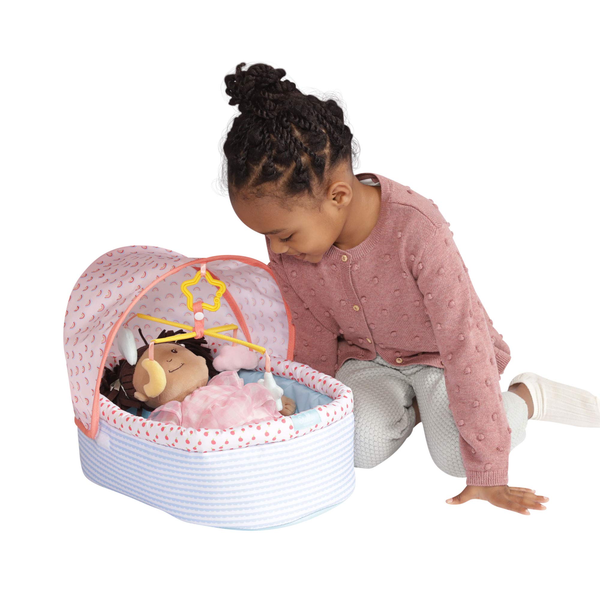 Manhattan Toy Stella Collection Soft Baby Doll Crib with Removable Canopy and Mobile for 12" to 15" Baby Dolls