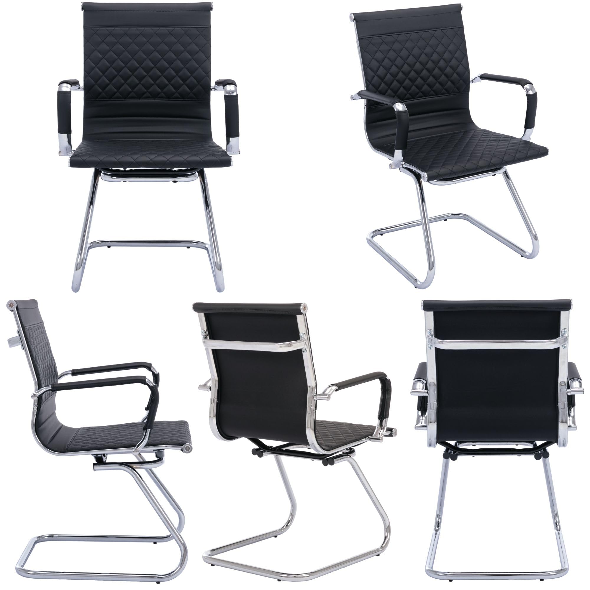 BESTANO Office Guest Chairs Reception Chairs Waiting Room Chairs Set of 8 Conference Room Chairs with Mid Back, Modern PU Leather Desk Chairs, Black