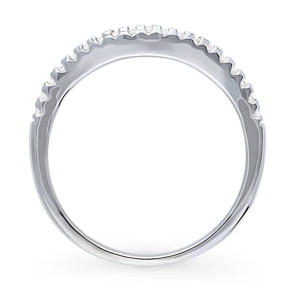 BERRICLE Sterling Silver Wedding Rings Cubic Zirconia CZ Curved Half Eternity Ring for Women, Rhodium Plated Size 7