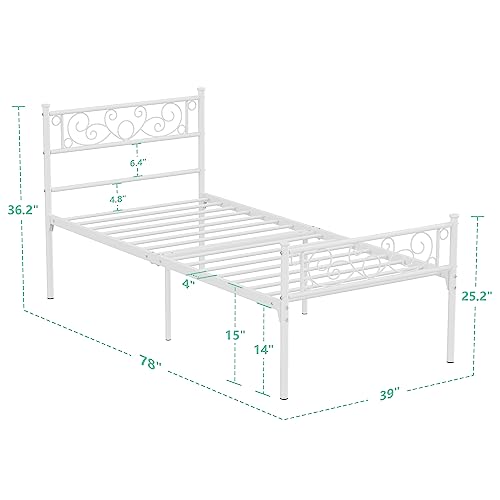 Elephance Twin Size Bed Frame with Headboard and Footboard, Metal Platform Bed Frame with 14 Inch Storage Space Mattress Foundation No Box Spring Needed for Girl Boy White
