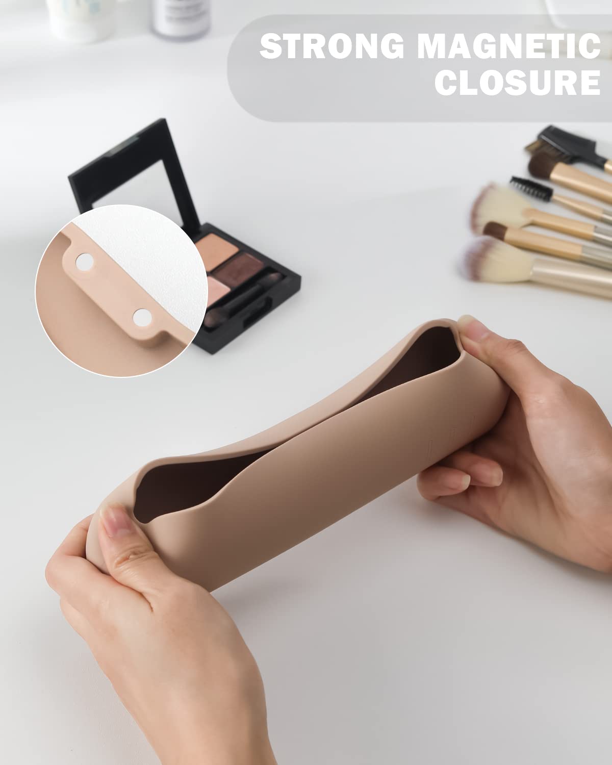 BEZOX Makeup Brush Holder - Travel Silicon Makeup Brush Case with Magnet Closure, Compact Brush Pouch Travel Essentials - Khaki